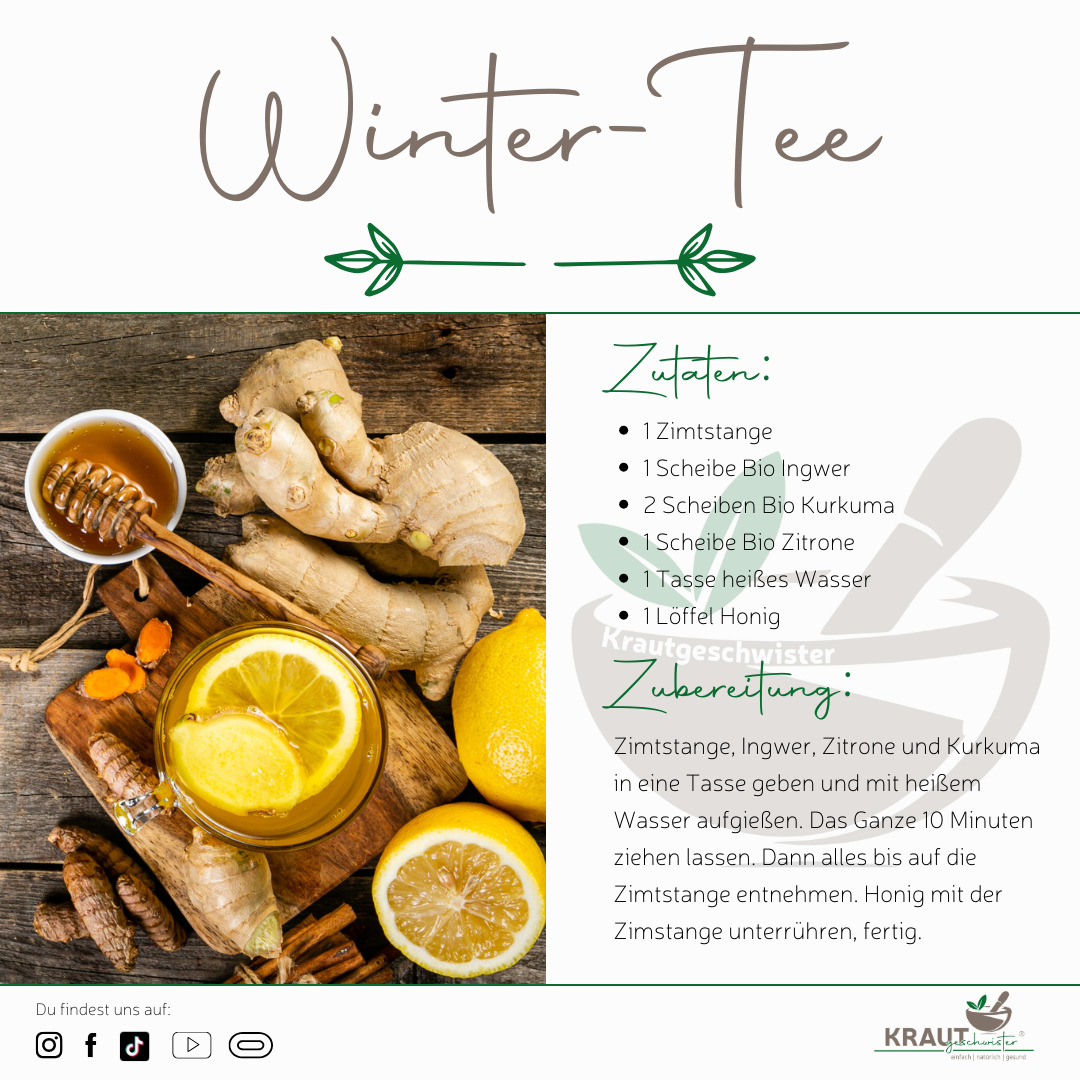 Winter-Tee mit Ingwer, Zitrone, Kurkuma, Zimt und Honig